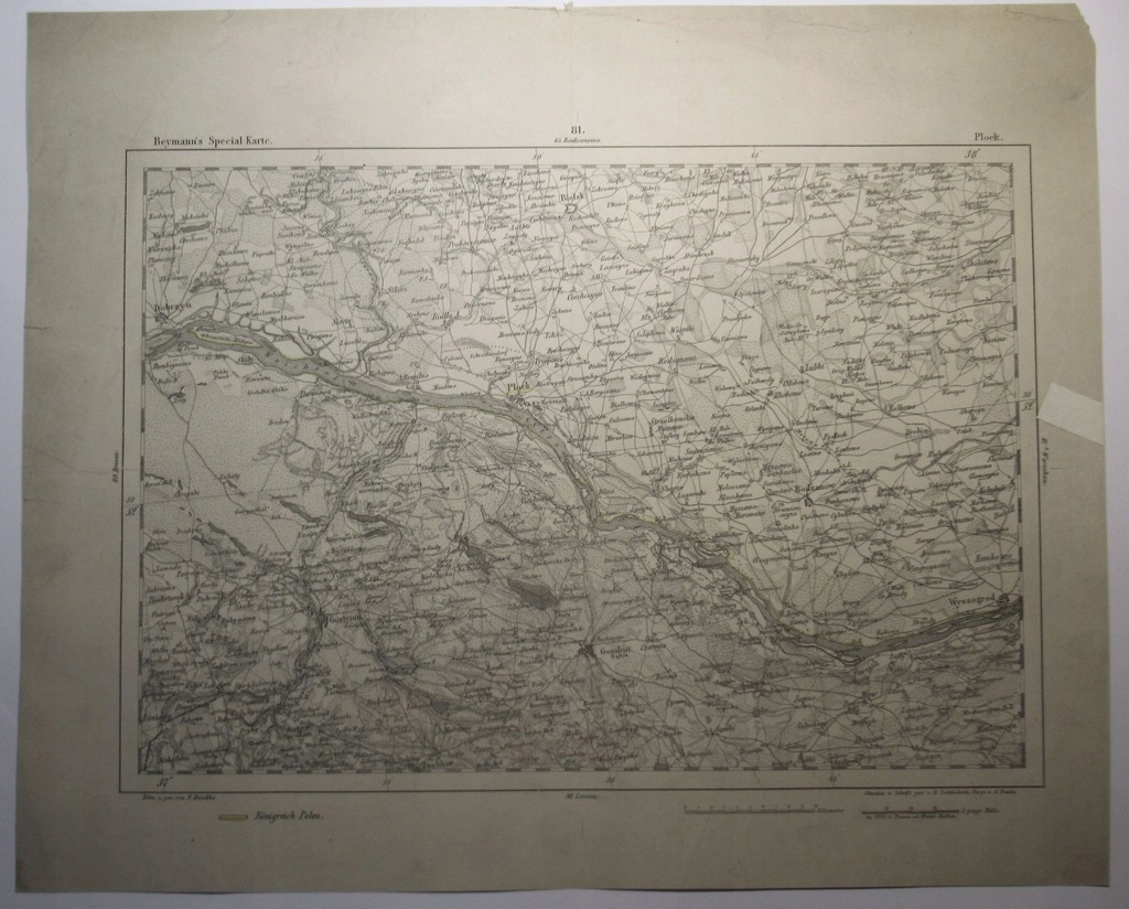 Mapa Reymanna, Płock, Gostynin, Dobrzyń, Wyszogród, Gąbin ORYGINAŁ ok ...