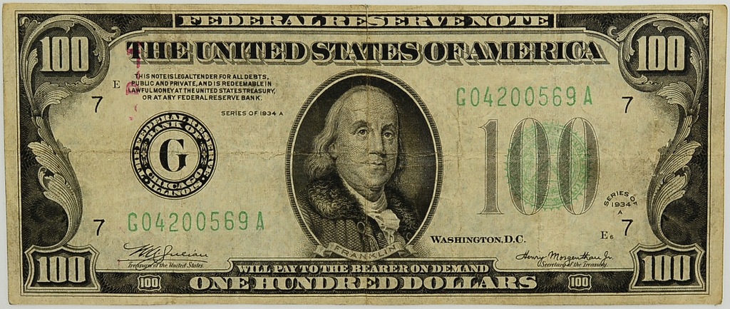 7.bz! USA, 100 Dol.1934 A FR NOTE rzadki, St.3/3+ - 13312593250 ...