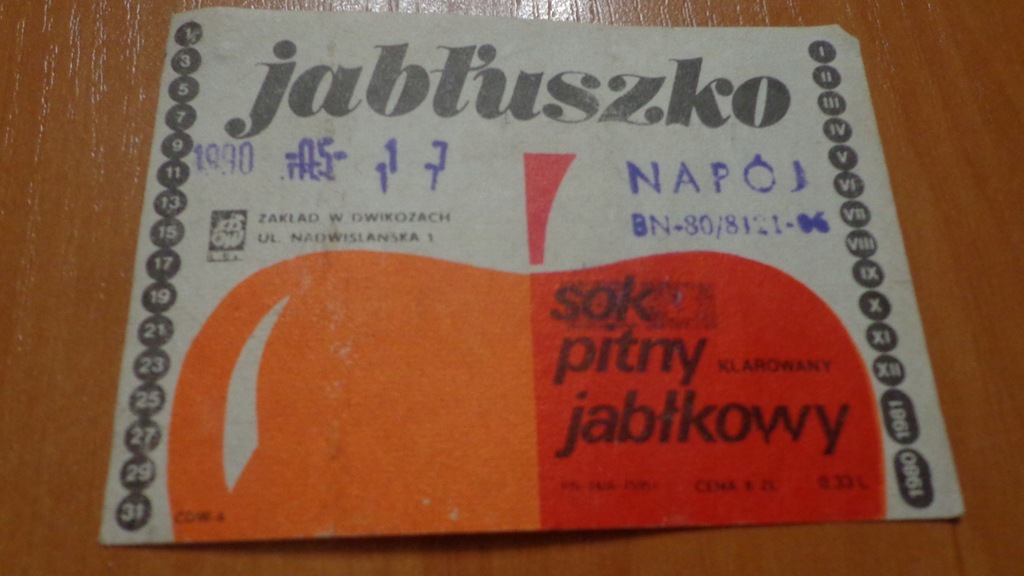 Etykieta PRL -sok jabłkowy Dwikozy - 13403224165 - oficjalne archiwum Allegro