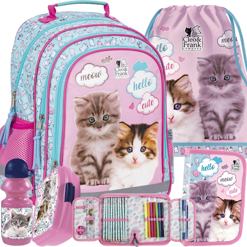 PLECAK z KOTKIEM SZKOLNY do 1 KLASY KOMPLET 5w1 - 10896191426 - oficjalne archiwum Allegro