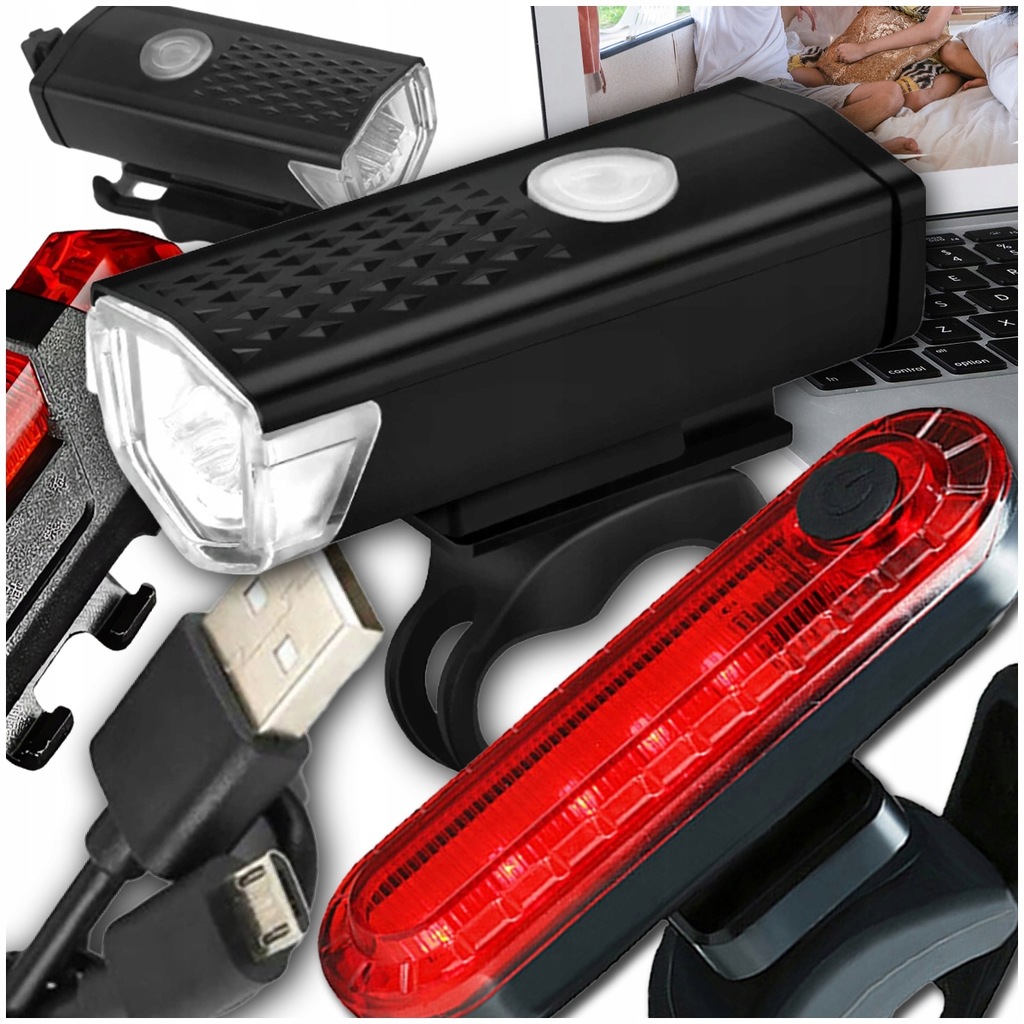 ZESTAW LAMPEK ROWEROWYCH LED PRZÓD I TYŁ DO ROWERU + USB LAMPKI ...