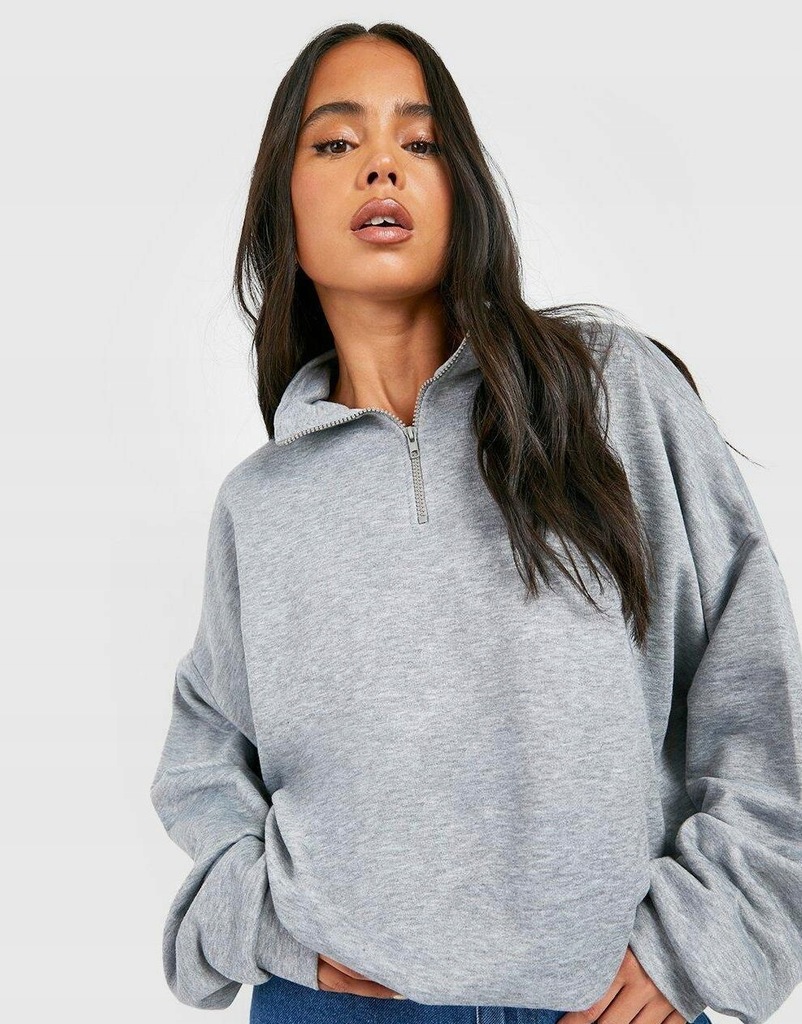 SZARA CIENKA BLUZA DRESOWA ZAMEK WZÓR MELANŻ OVERSIZE BOOHOO S - 16174200319 - oficjalne ...