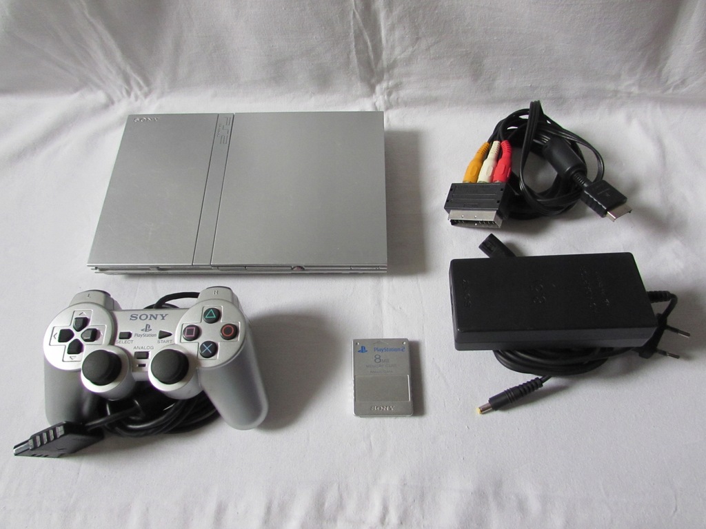 PlayStation 2 Slim Satin Silver Konsola PS2 Srebrna komplet ...