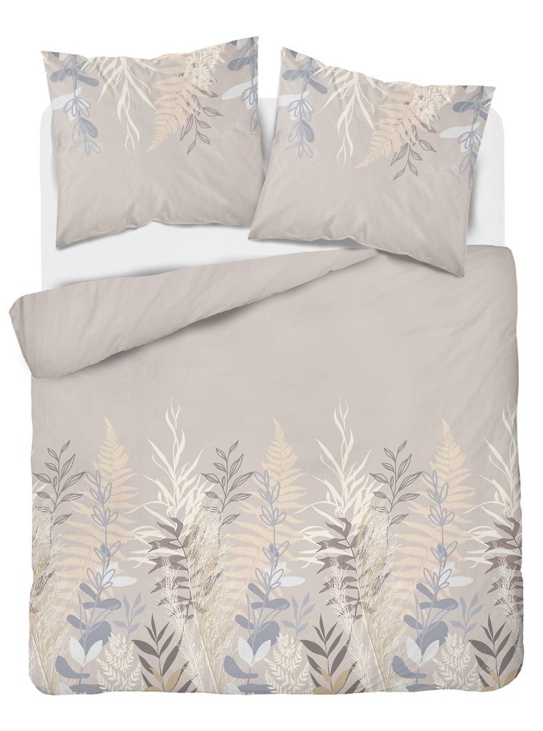 Pościel liście trawa polana 160x200 beżowa satynowa elegancka bawełna ...
