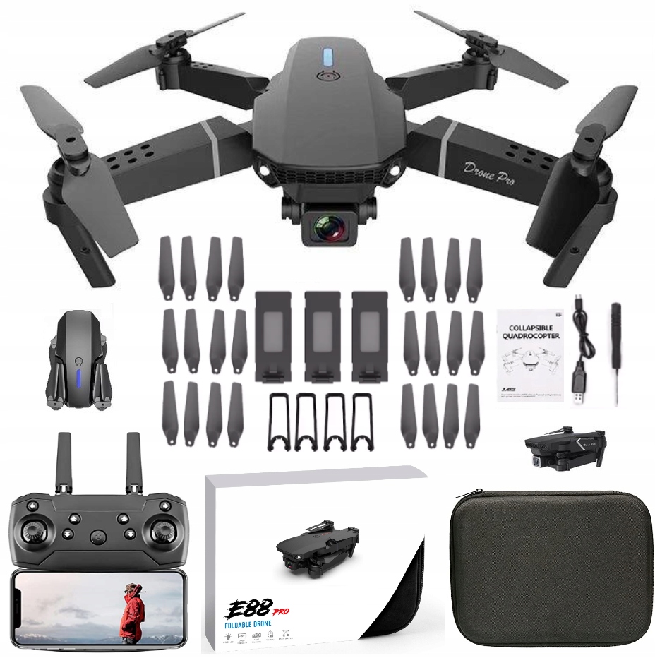 DRON 2 KAMERY WiFi 4K HD ZABAWKA ZAWIS 3 BATERIE - 13102417773 - oficjalne archiwum Allegro