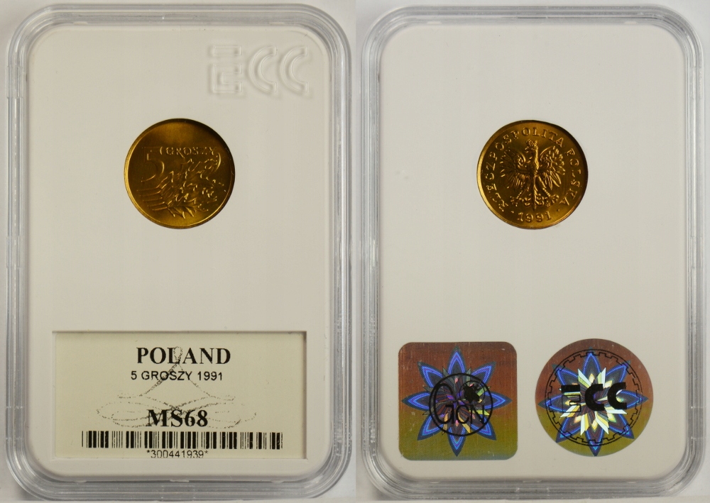 AŁ. 5 GROSZY 1991 MS68 GRADIN GCN - 13048493918 - oficjalne archiwum Allegro