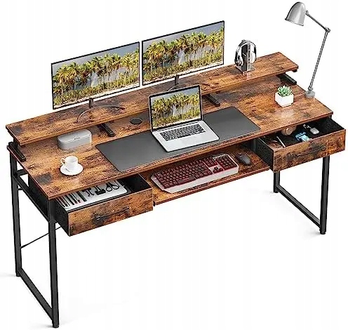 Desk with Keyboard Tray and Drawers, 48 inch Office Desk with Storage ...