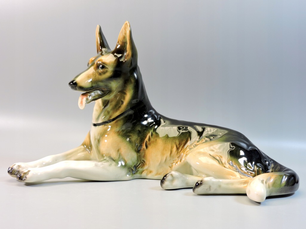 Duża figurka pies owczarek niemiecki wilczur antyk - 11430237924 ...