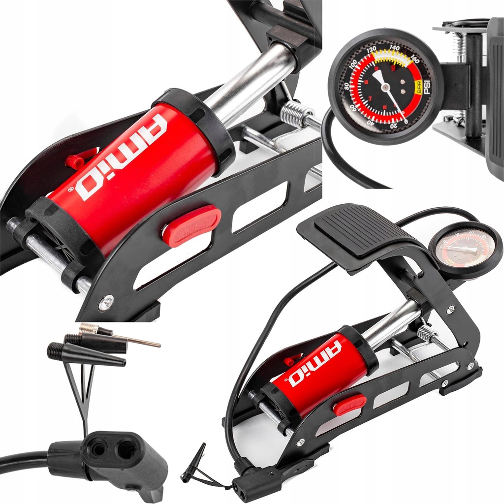 POMPKA NOŻNA SAMOCHODOWA ROWEROWA MANOMETR MOCNA - 12627518323 ...