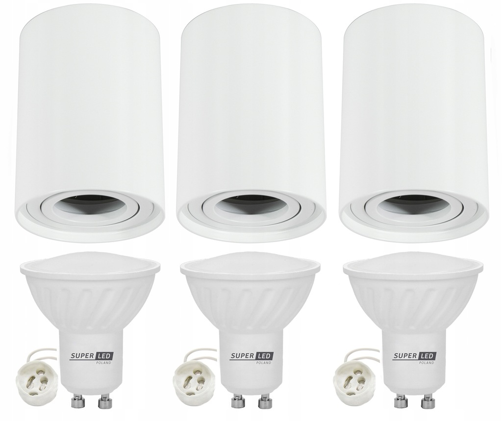 Zestaw 3x Oprawa Natynkowa GU10 + LED GU10 10W - 8626264944 - oficjalne archiwum Allegro