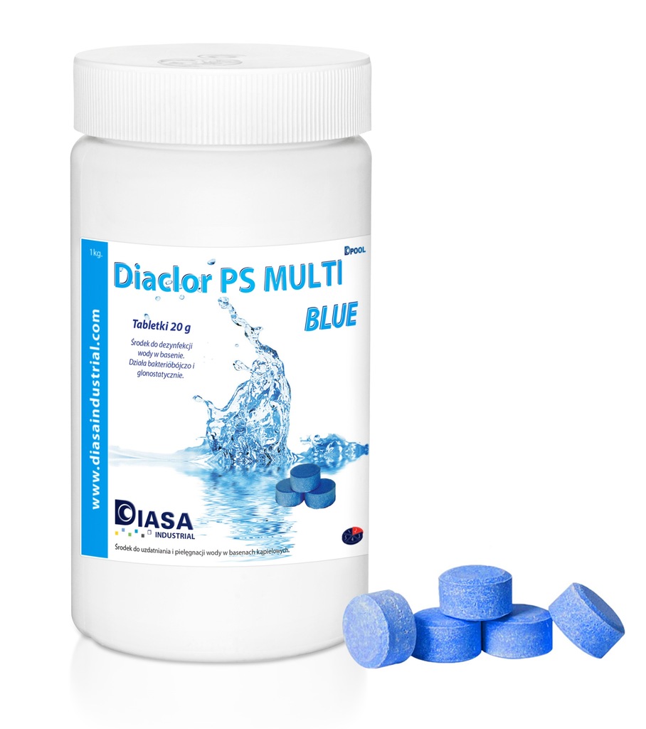 MULTI CHLOR Niebieskie Tabletki Stabilizowane Basen Jacuzzi DIASA 20g ...