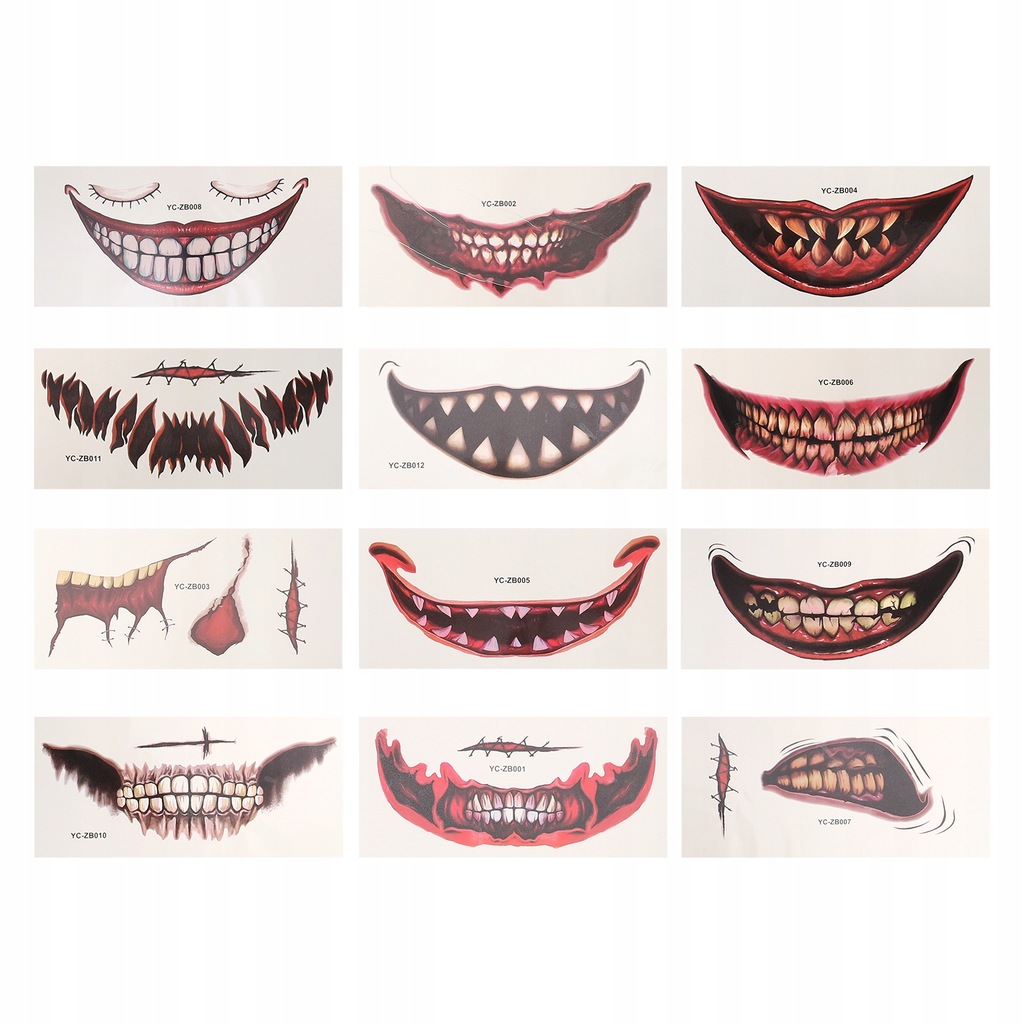 12 SHEETS SCARY TEETH TATTOOS STICKERS HALLOWEEN - 14088059831 ...