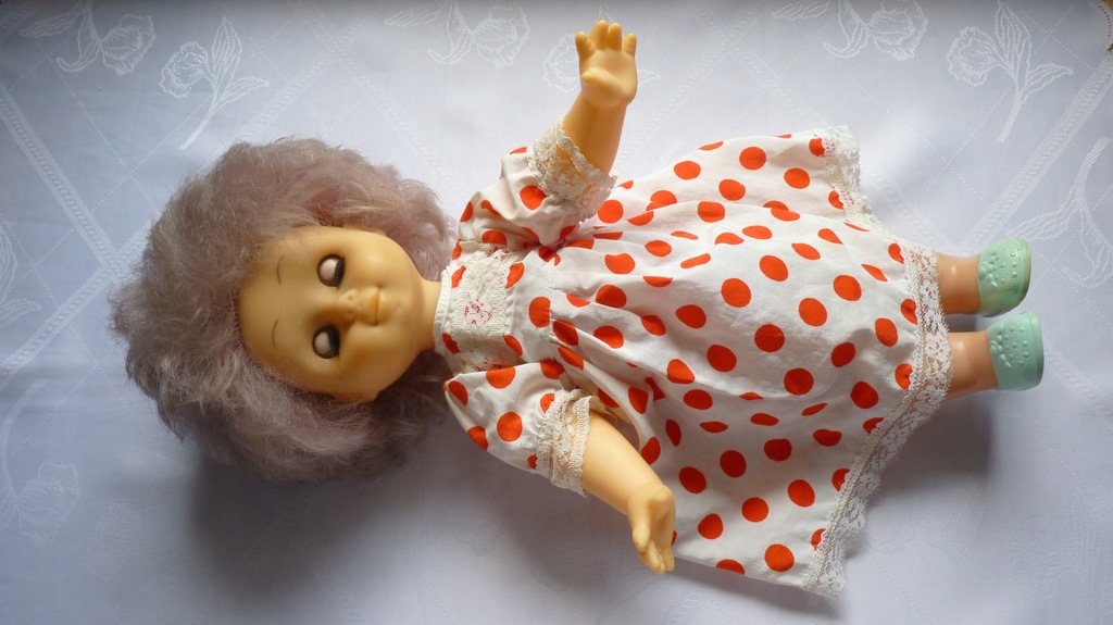 Stara śpiąca lalka celuloidowo-gumowa - 40 cm. Lata 60/70-te XX wieku ...