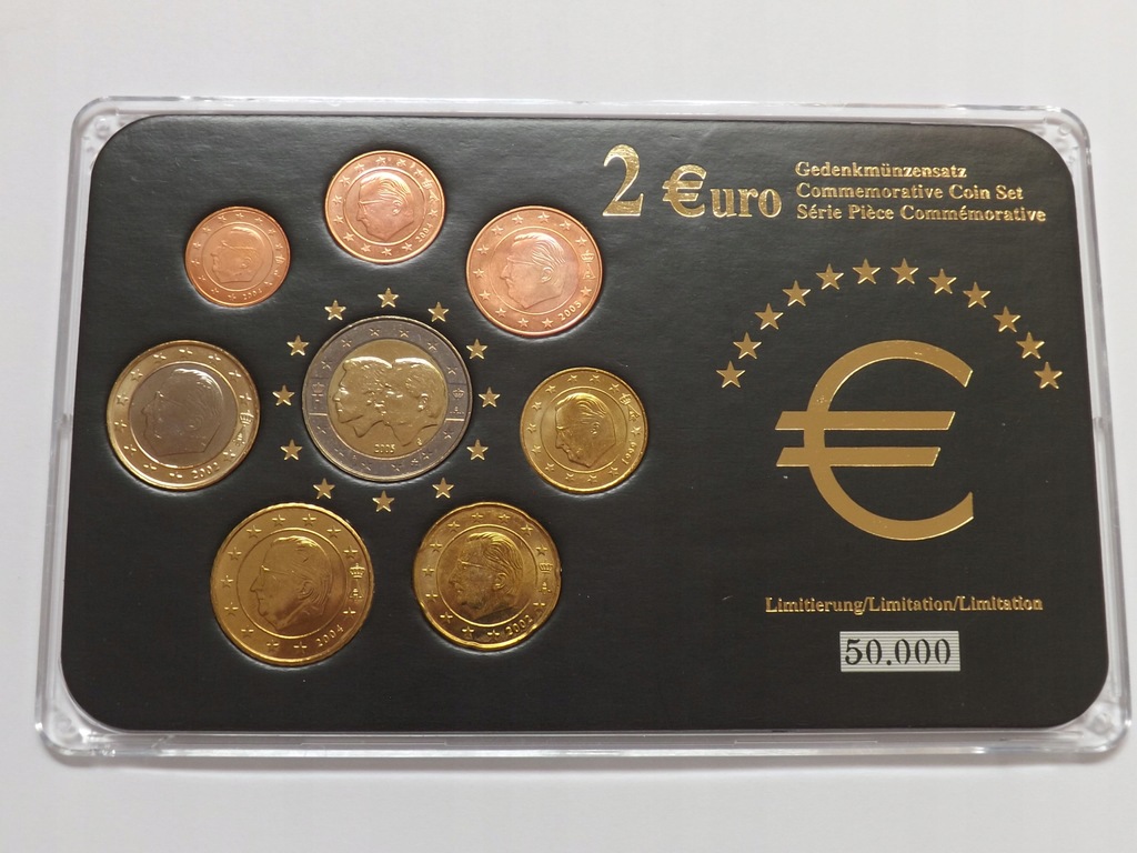 Belgia 1999-2005 , Set monet Euro 8 x UNC , 2 Euro Unia Gospodarcza ...