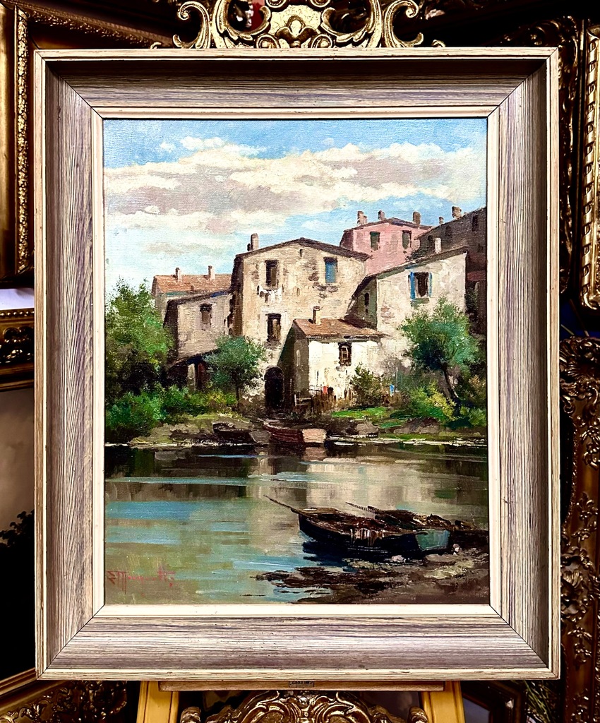 Ercole MAGROTTI (1890-1967) DOMY NA RZEKĄ BARDZO CENNY OBRAZ Z WŁOCH - 16485295503 - oficjalne ...