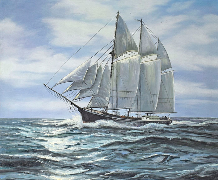 Statek na morzu Obraz olejny 71,5x62 cm - 9293996748 - oficjalne ...