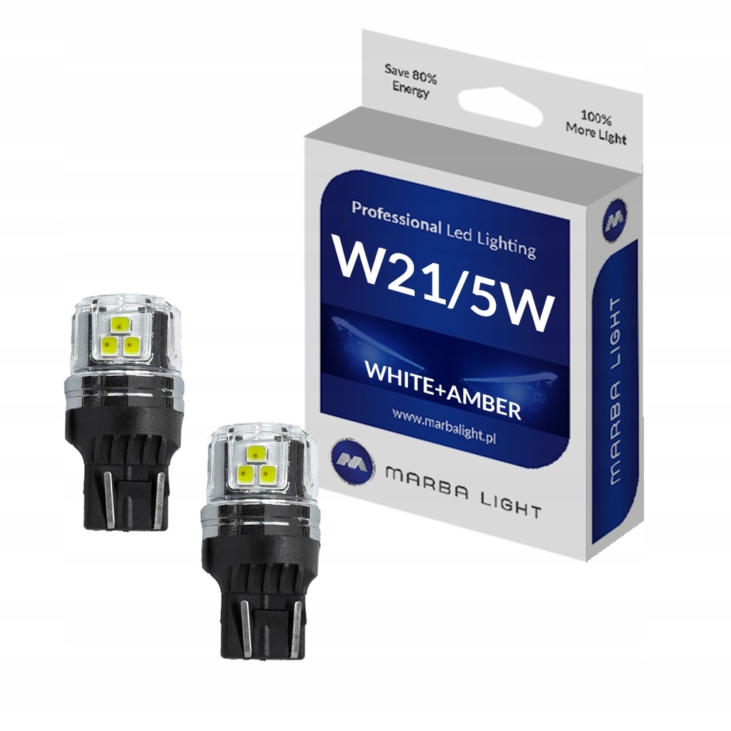 Żarówki W21/5W 7443 LED BIAŁO POMARAŃCZOWA USA - 10567096082 ...