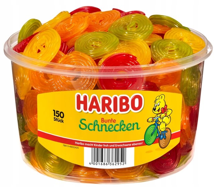 Haribo Żelki Ślimak Bunte Schnecken Owocowe 150szt - 8490221279 - oficjalne archiwum Allegro