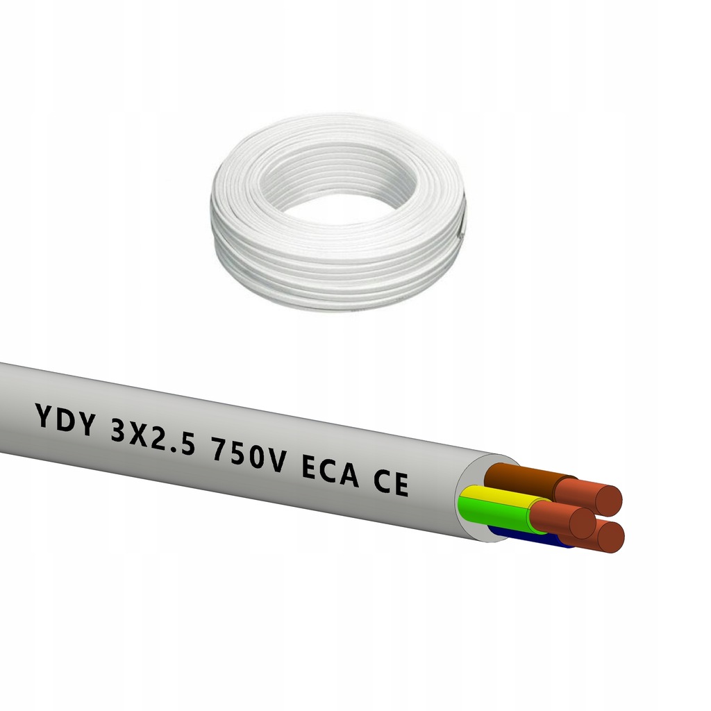 PRZEWÓD KABEL YDY 3x2,5 750V OKRĄGŁY 1M POLSKI - 13111622978 - oficjalne archiwum Allegro