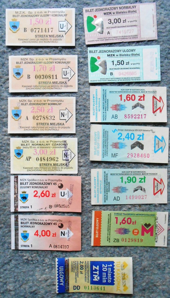Bilety komunikacji miejskiej - różne miasta - 14165193272 - oficjalne archiwum Allegro