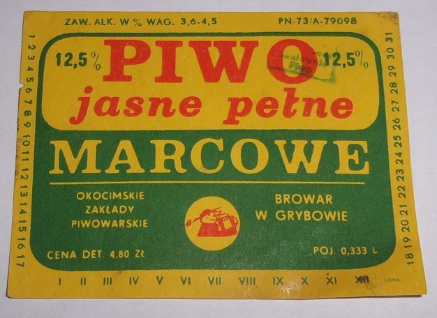 etykieta z czasów PRL piwo marcowe browar Grybów - 12496285827 - oficjalne archiwum Allegro