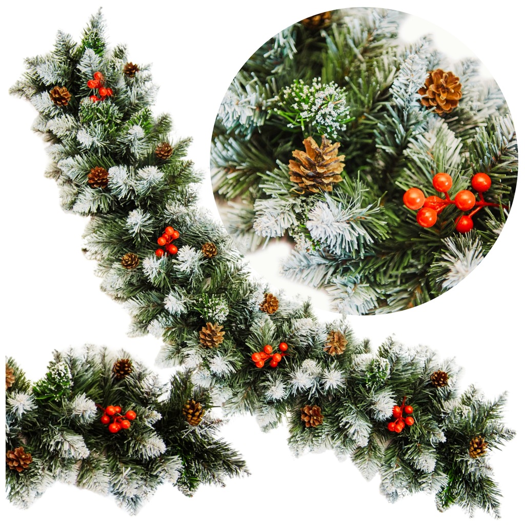 GIRLANDA SZTUCZNA ZDOBIONA CHOINKOWA SZYSZKI JARZĘBINA GĘSTA ŁAŃCUCH 1M - 16632174996 ...