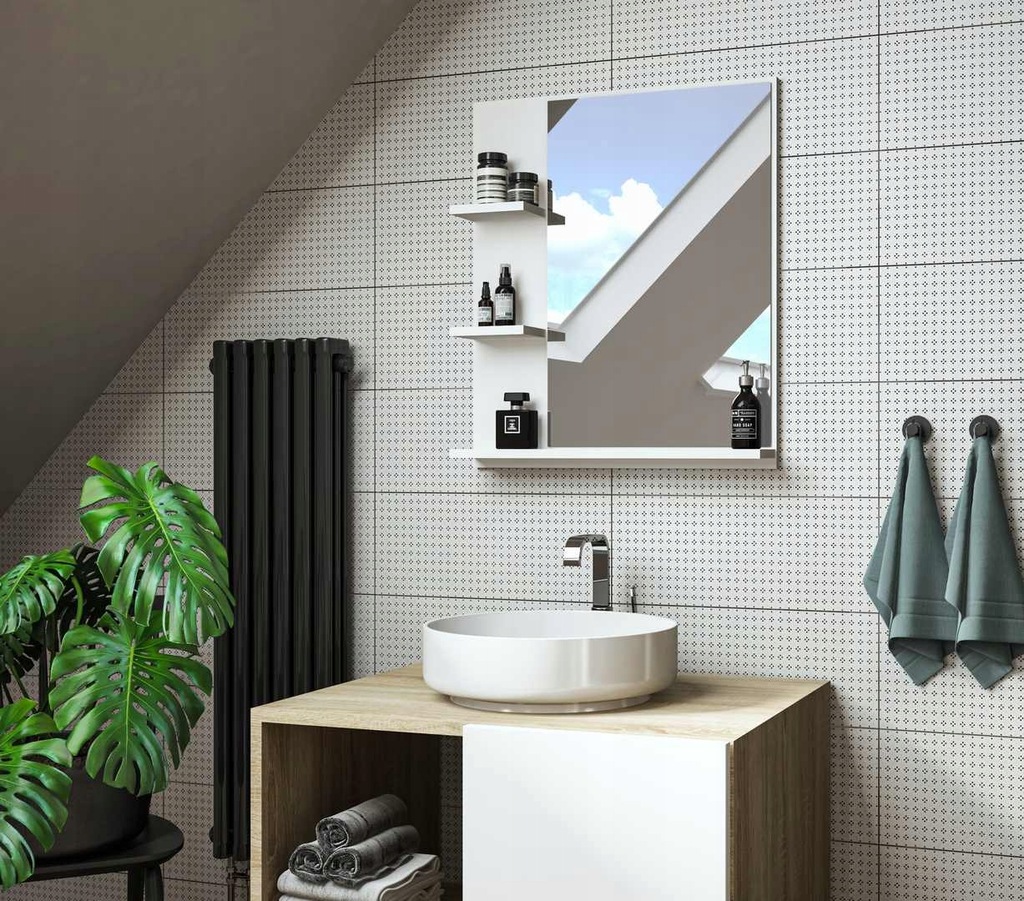 Купить ЗЕРКАЛО для ванной с полками, белая светодиодная подсветка ...