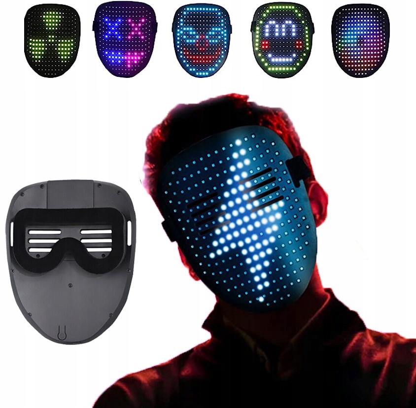 Wymienna Świecąca Maska Led Na Twarz Cosplay Kostiumy Kontrola Gestami ...