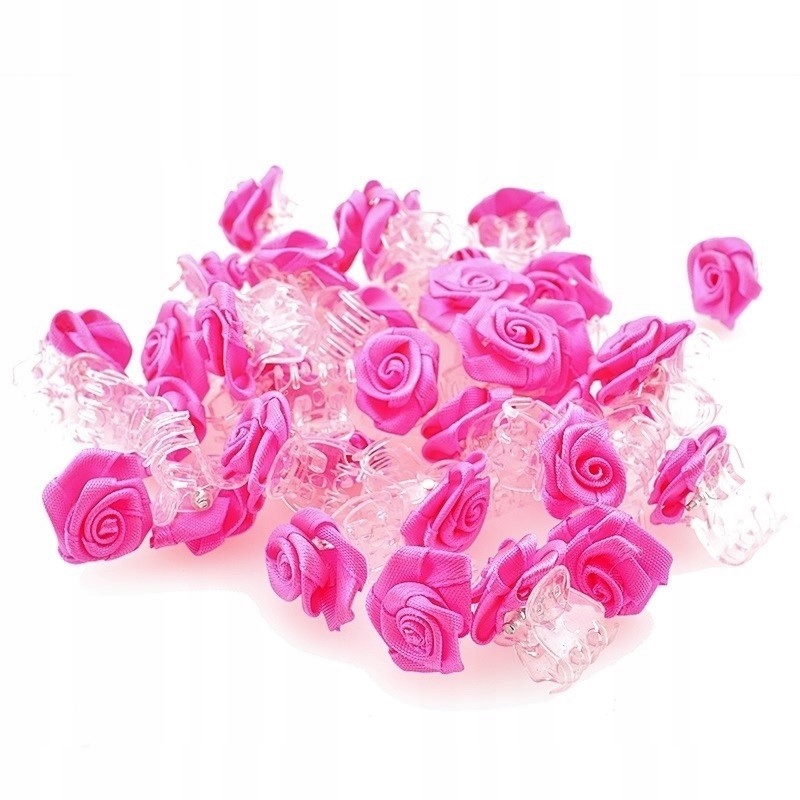 Żabki do włosów RÓŻYCZKI ciemne różowe 10 szt. - 12380066366 ...