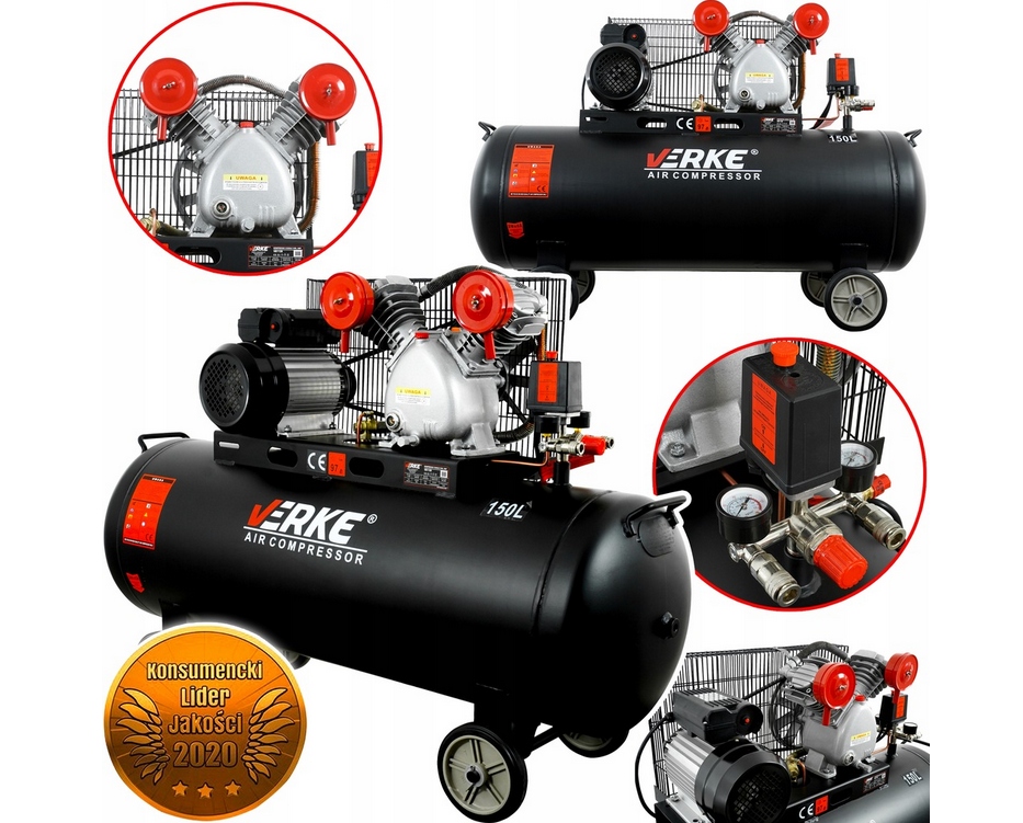 KOMPRESOR OLEJOWY SPRĘŻARKA POWIETRZA 150L DWU TŁOKOWY 3KM 250L/MIN 230V - 17063485804 ...