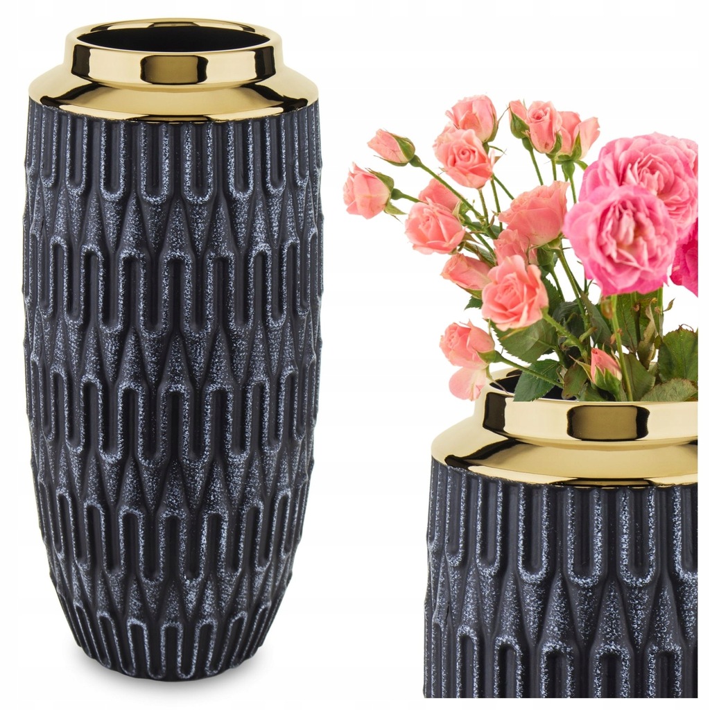 Wazon Czarny Wysoki Ceramiczny Duży DEKORACYJNY 25 - 12439369240 ...