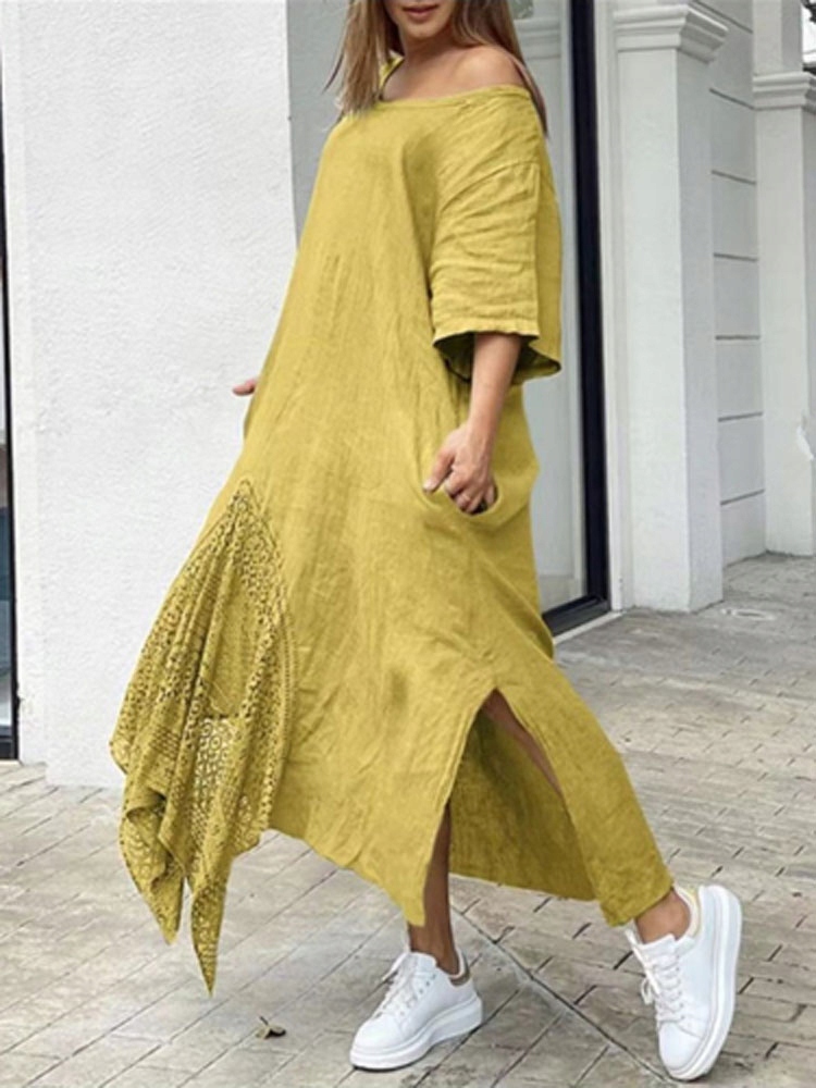 Sukienka midi Eleganckie damskie bawe?niane lniane - 13827013863 - oficjalne archiwum Allegro