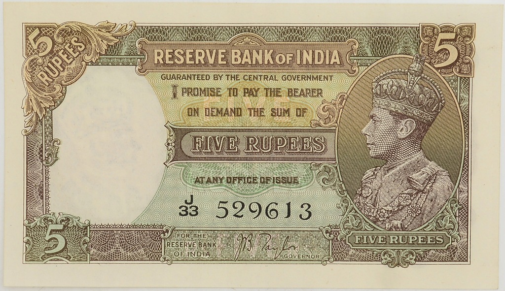 19.fu! Indie, 5 Rupii 1937 rzadki, P.18.a, St.1 - 13519460120 ...