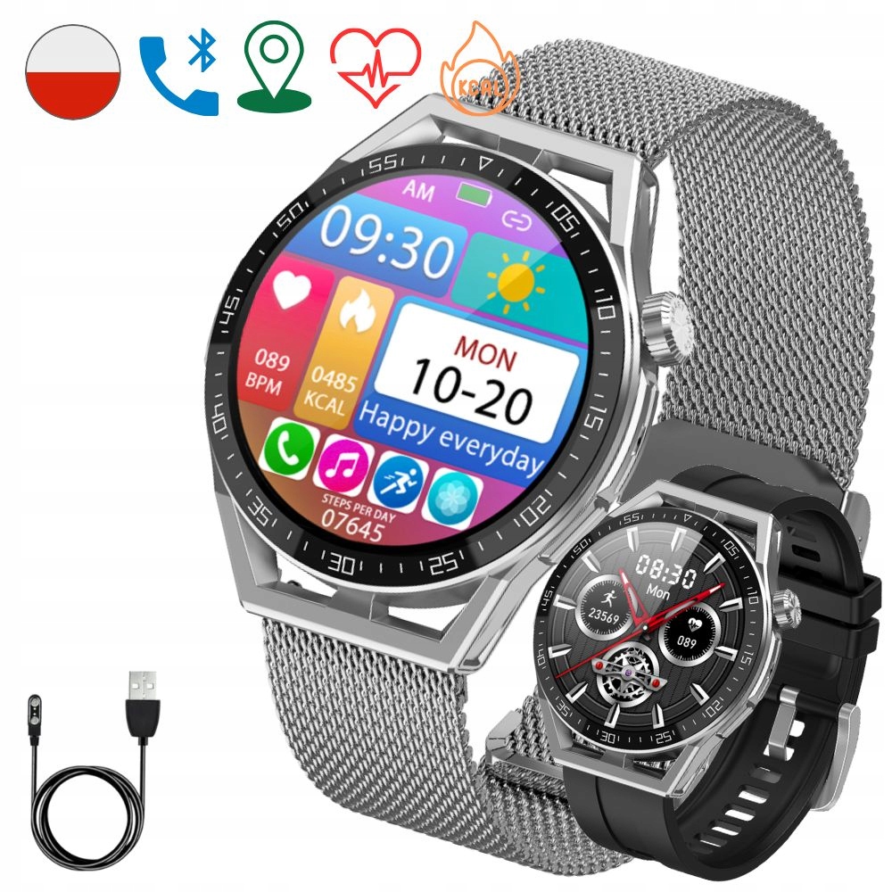 Smartwatch męski Rubicon Ryan srebrny na bransolecie + pasek ...