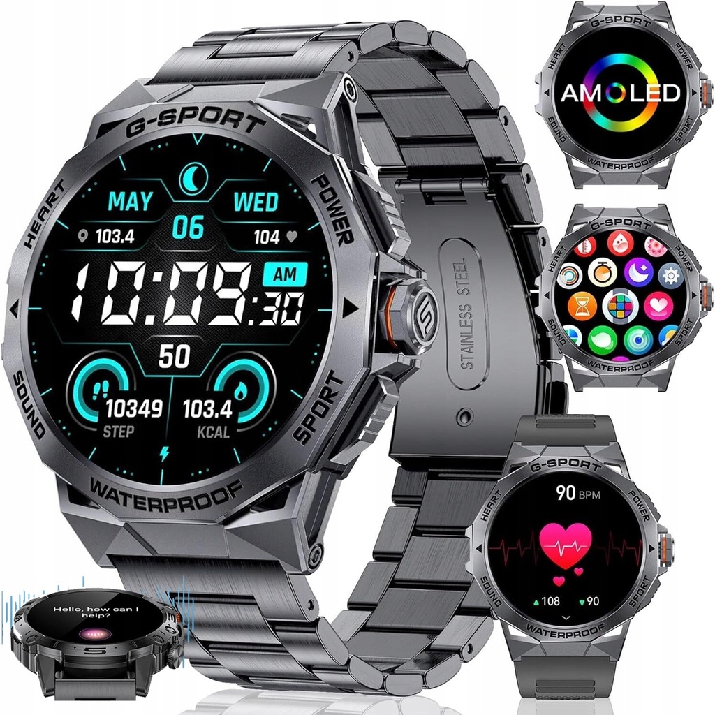 K59 WOJSKOWY ZEGAREK MĘSKI WODOODPORNY SMARTWATCH NOWY MODEL DUŻY EKRAN ...