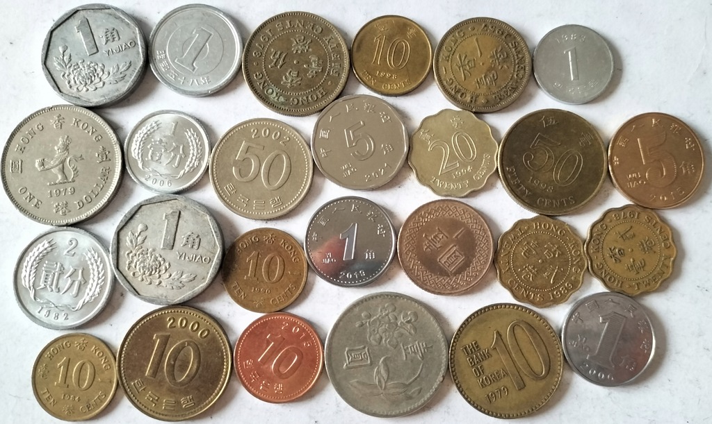 zestaw monet Azja 26 szt. każda inna Chiny Japonia Tajwan Hong Kong ...
