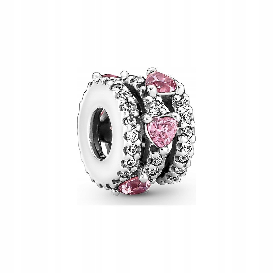 Oryginalny Charms Pandora Moments - Lśniące różowe serca 791161C01 ...