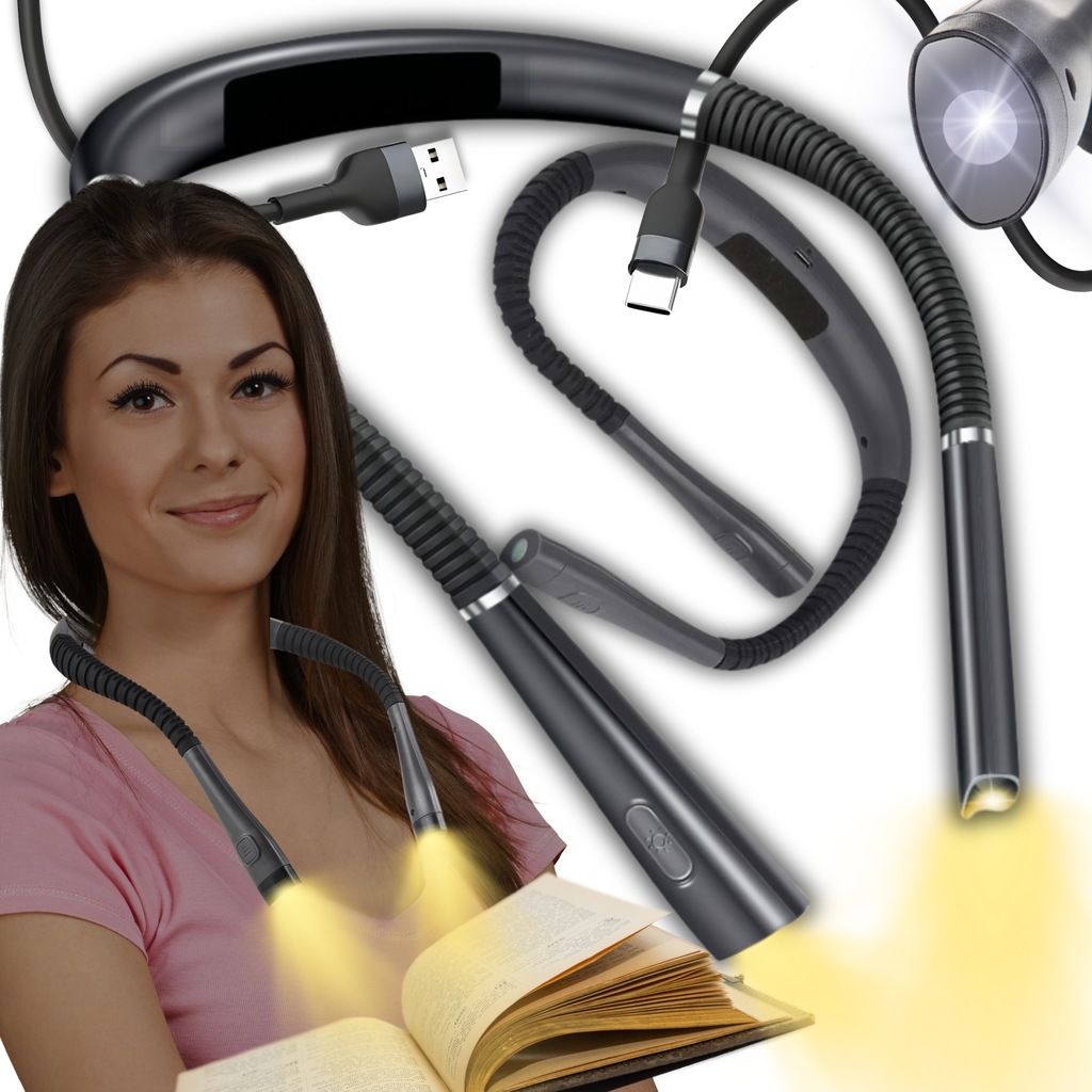 Lampka do czytania książek LED na szyję ELASTYCZNA usb MOCNY akumulator - 14061087475 ...