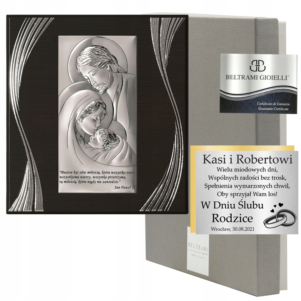 Obraz Święta Rodzina Pamiątka Chrztu na rocznice Ślubu srebrny obrazek Ślub - 15189382554 ...