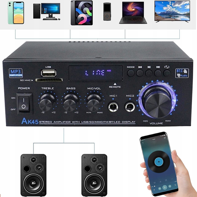 AMPLITUNER WZMACNIACZ HI-FI STEREO BLUETOOTH RADIO CYFROWY WZMACNIACZ MOCY - 15572528065 ...