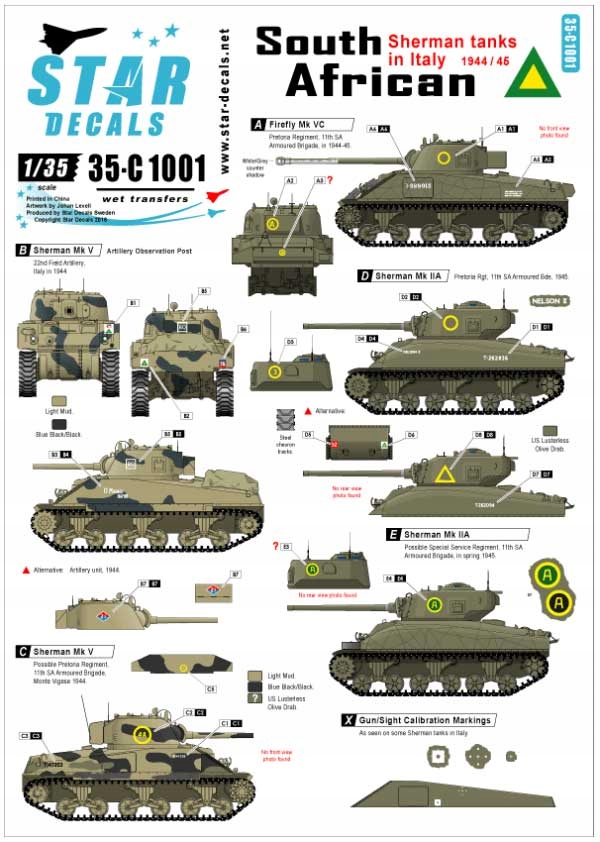 Star Decals 35-C1001 1/35 Sherman tanks in Italy - 14075902368 ...