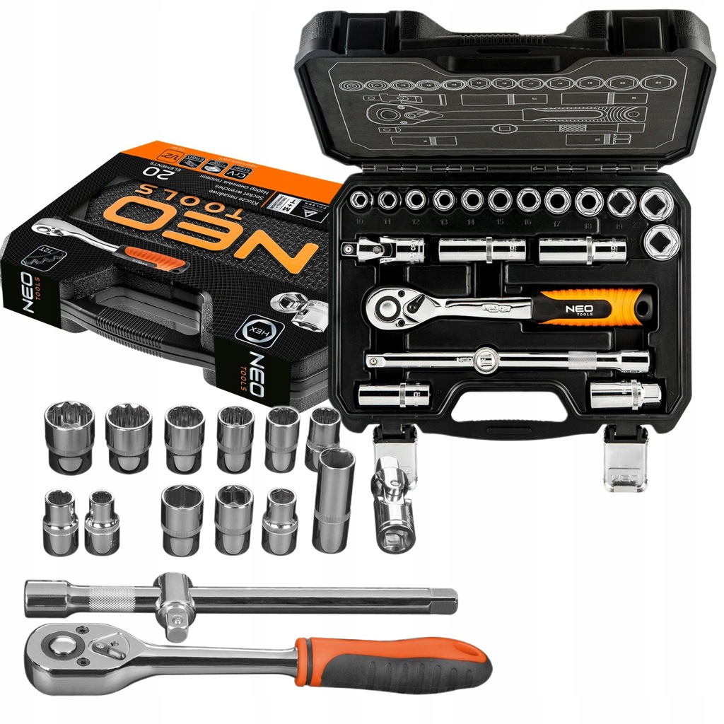 NEO KLUCZE NASADOWE 1/2", ZESTAW 20 SZT. CRV - 12571393197 - oficjalne archiwum Allegro