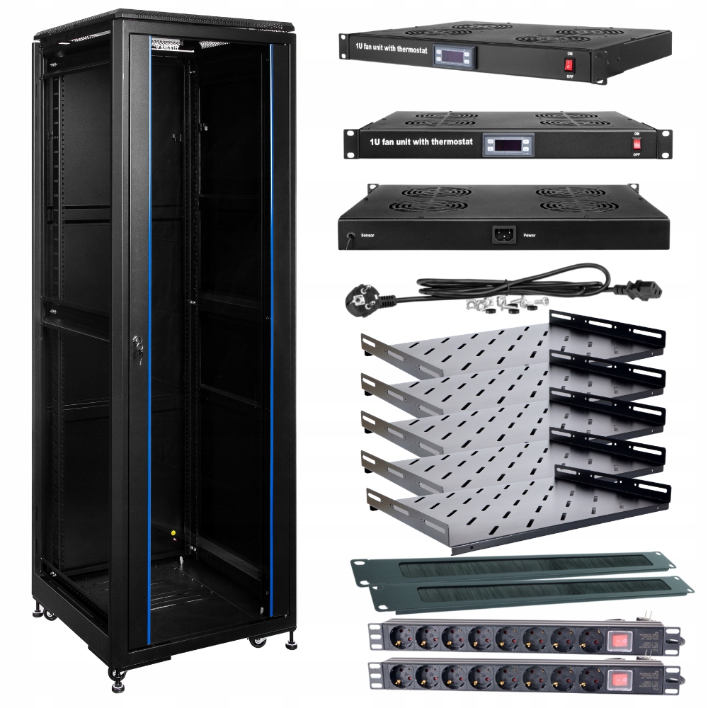 Szafa RACK 42U 600x600 19 Cali STOJĄCA + półki + listwy zasilające ...