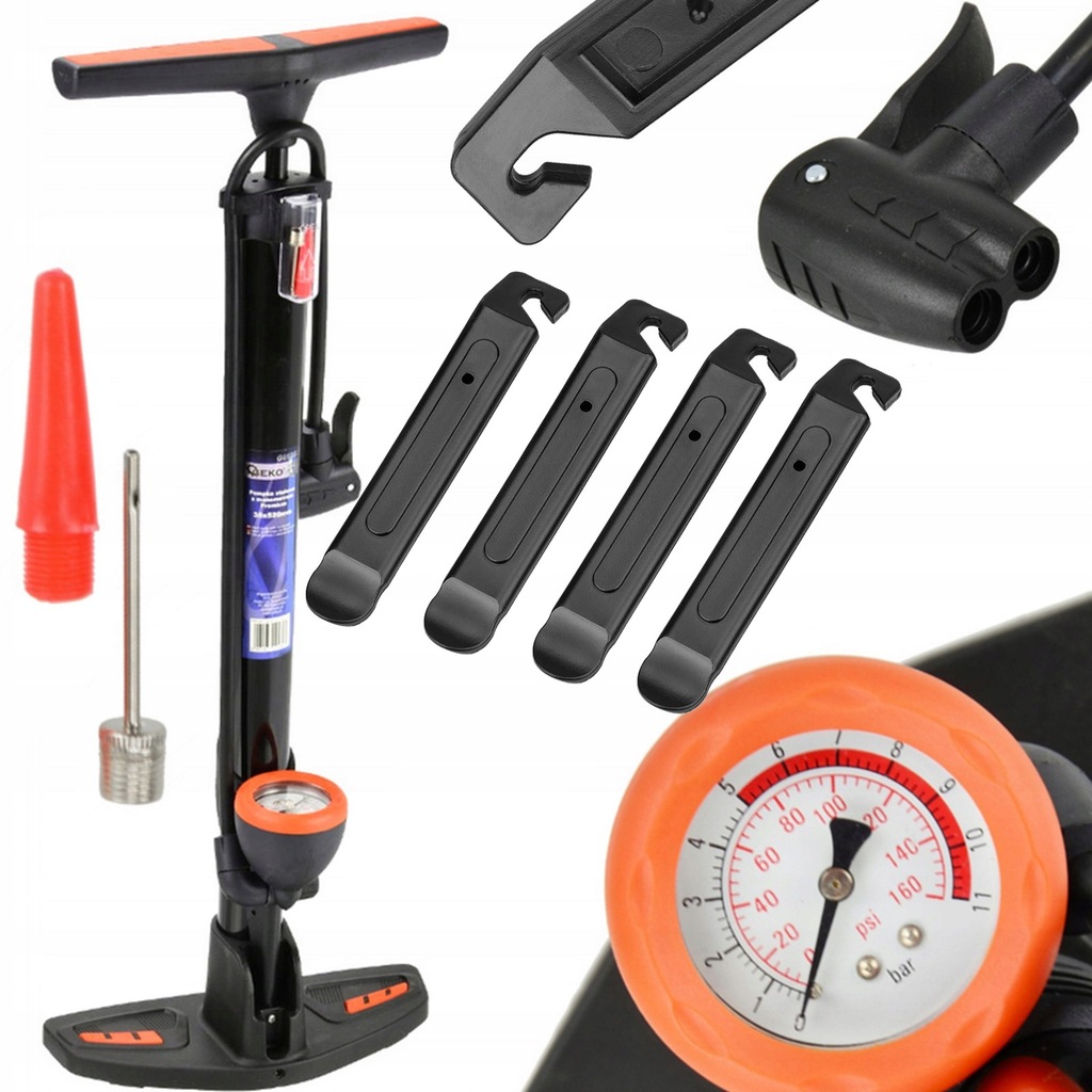 POMPKA ROWEROWA PODŁOGOWA Z MANOMETR ŁYŻKI DO OPON - 12045363412 ...