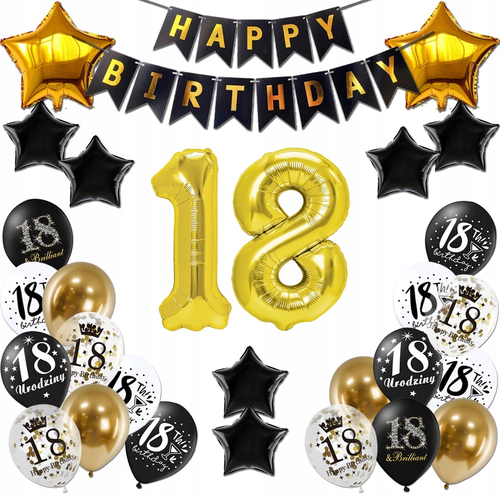 SUPER ZESTAW DEKORACJE DUŻE BALONY NA 18 URODZINY - 11504944310 - oficjalne archiwum Allegro