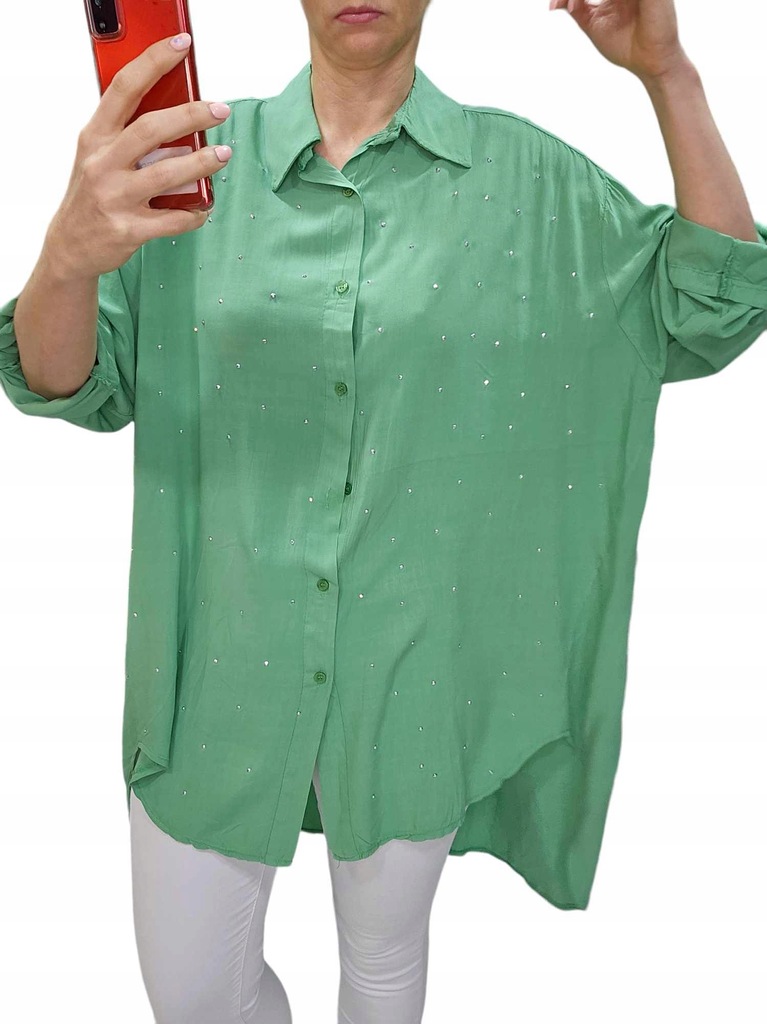 Rewelacyjna koszula tunika błyszcząca srebro cyrkonie wiskoza nowość 54 56 - 15546273943 ...