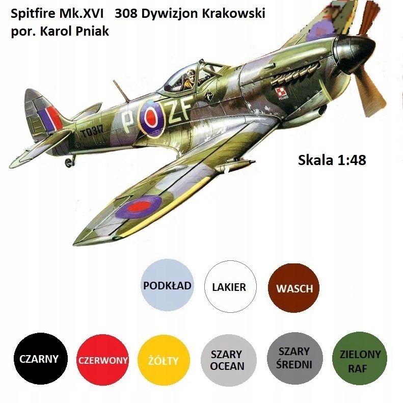 MODEL plastikowy samolot SPITFIRE Mk.XVI Polski Dywizjon 308 + farby ...