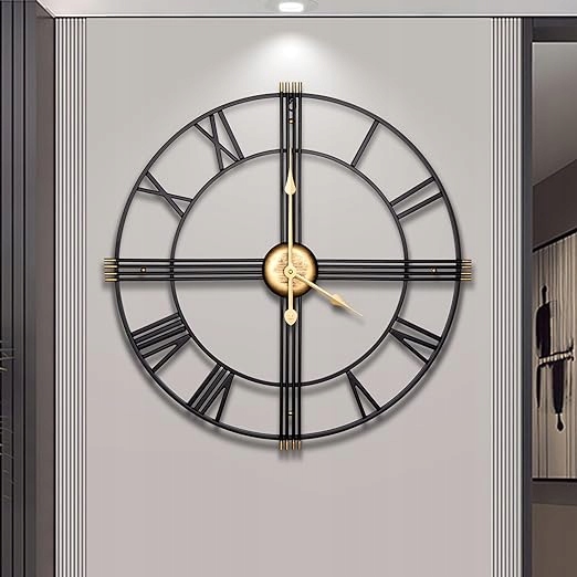 Zegar Ścienny 60 cm Vintage Cyfry rzymskie Metalowy Cichy Nowoczesny ...