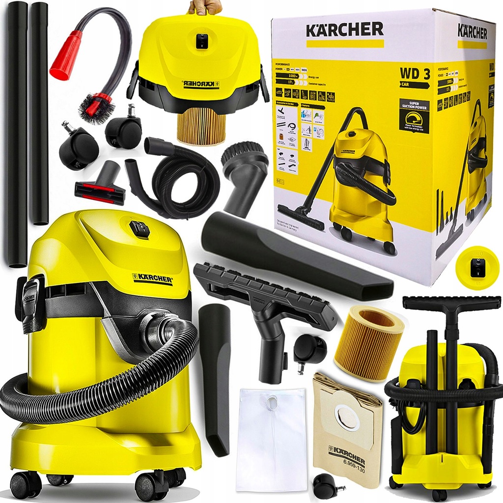 MOCNY ODKURZACZ PRZEMYSŁOWY KARCHER WD3 BEZWORKOWY - 7710024781 - oficjalne archiwum Allegro