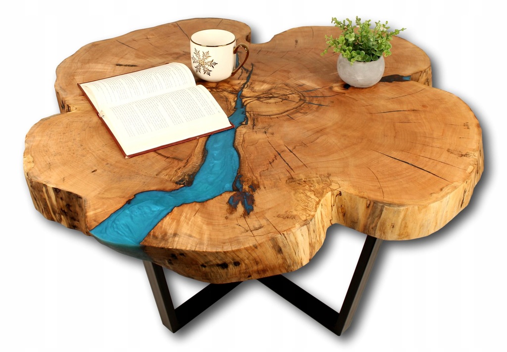 STOLIK KAWOWY ŁAWA Z PLASTRA DREWNA ŻYWICA UNIKAT - 13144175547 ...